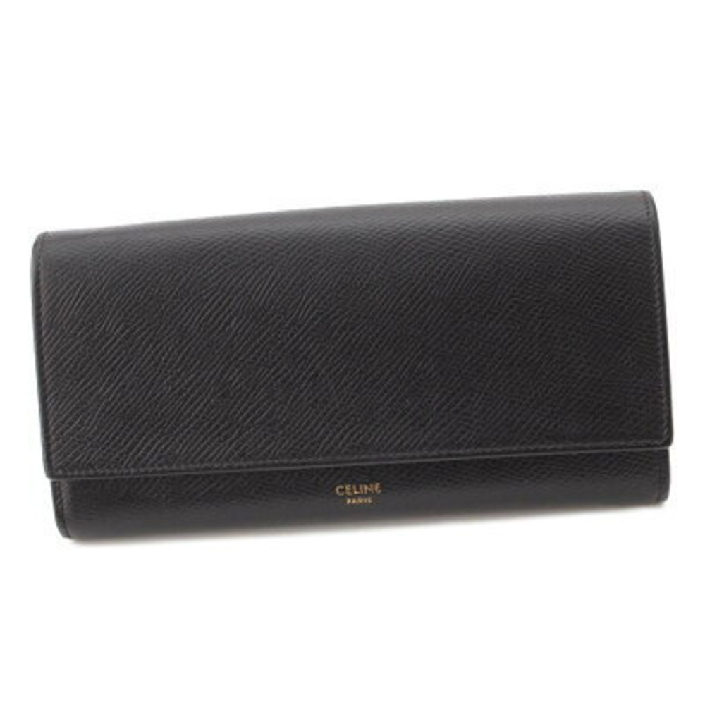 Celine Logo Large Flap Bifold Long Wallet Black - Gem